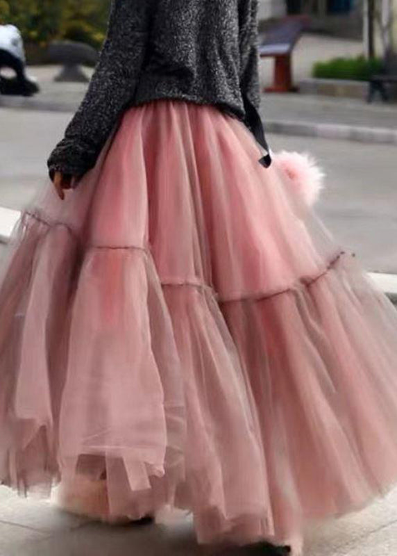 Women Pink Ruffled Tulle Cinched Circle Fall Skirt AM1001 – Gemi Glitz
