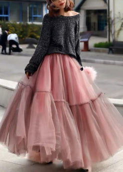 Women Pink Ruffled Tulle Cinched Circle Fall Skirt AM1001 – Gemi Glitz