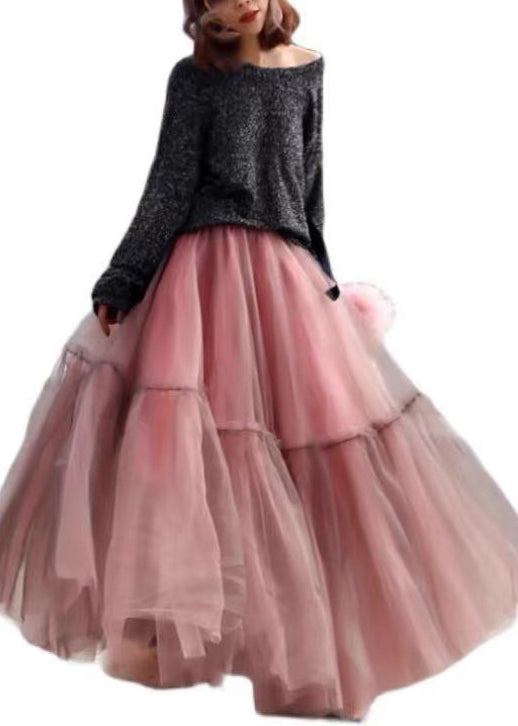Women Pink Ruffled Tulle Cinched Circle Fall Skirt AM1001 – Gemi Glitz